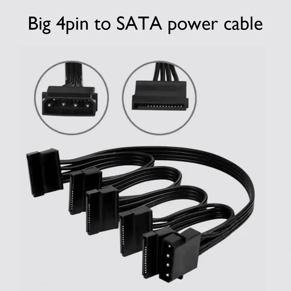 Molex 4 Pin 1 to 5 SATA 15 Pin Hard Drive Power Supply Splitter Cable ...