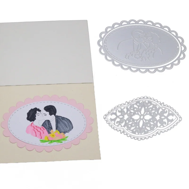 2020 Oval Frame Metal Cutting Dies Couple Decoration Cut Die Stencil ...