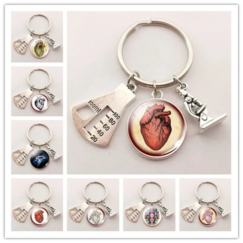 Anatomical heart key chain charm key chain glass metal key chain key ...