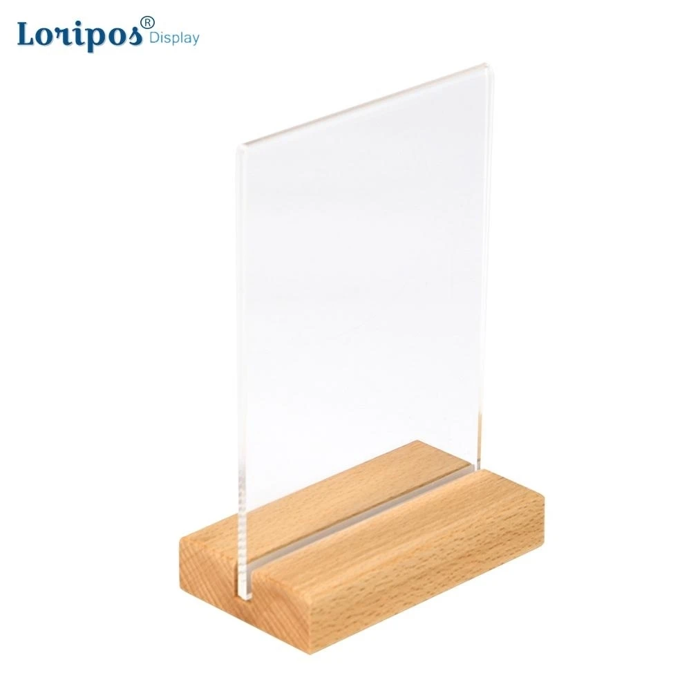 A6 A5 A4 Solid Wood Base Acrylic Sign Holder Double Sided Pos Retail ...