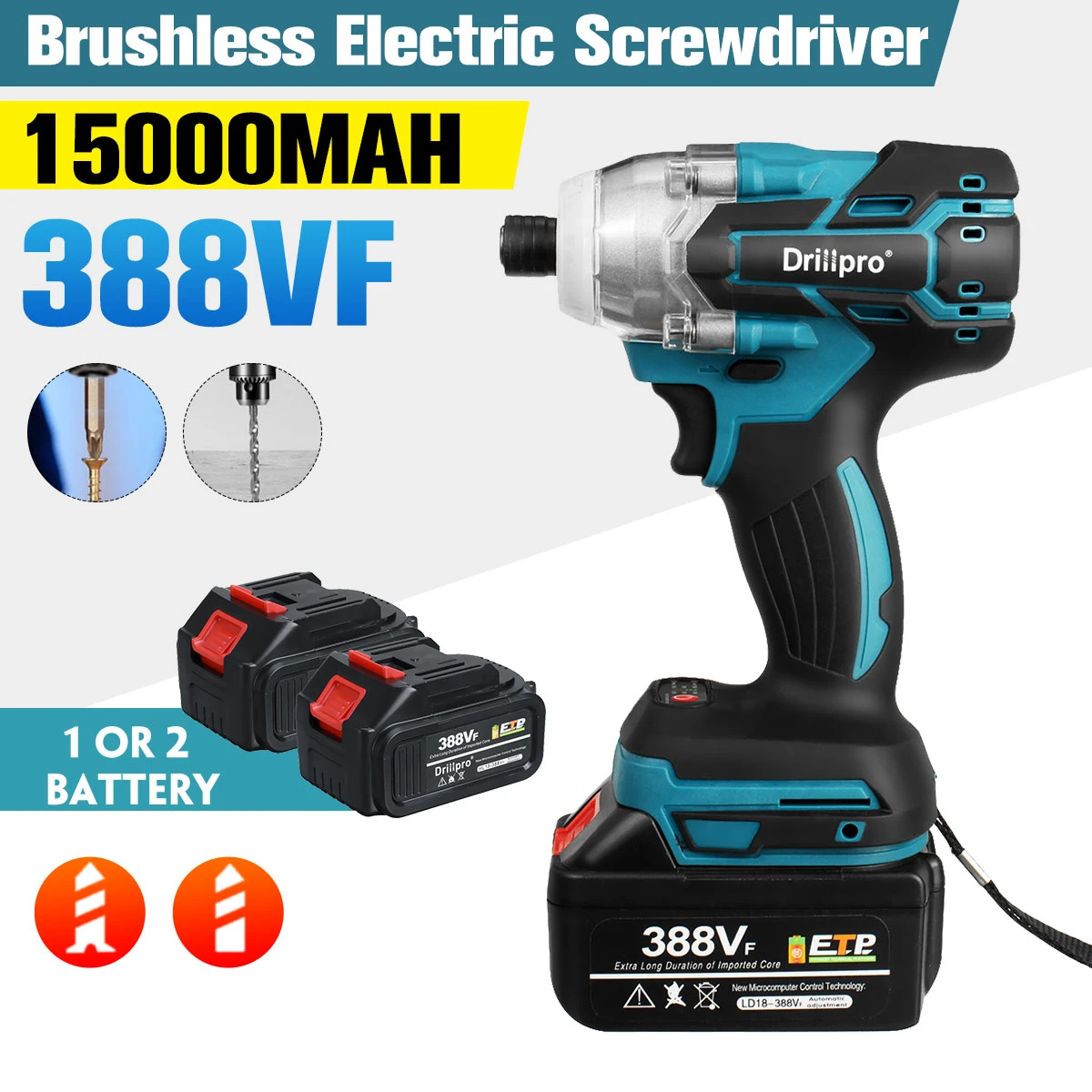 Drillpro 388vf Cordless Brushless Electric Screwdriver 1/4 Inch Power ...