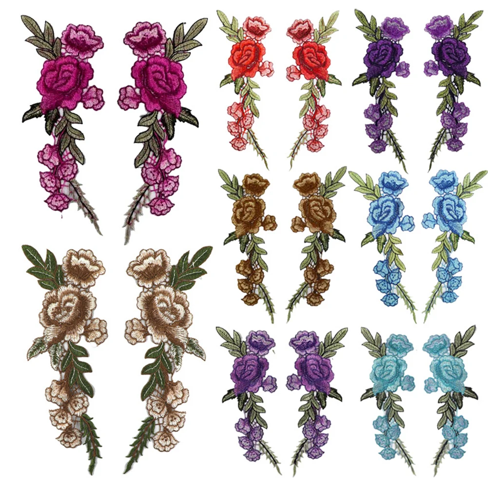 2pcs-Set-Rose-Flower-Embroidery-Patches-Sticker-Sew-On-Clothes-Patches ...