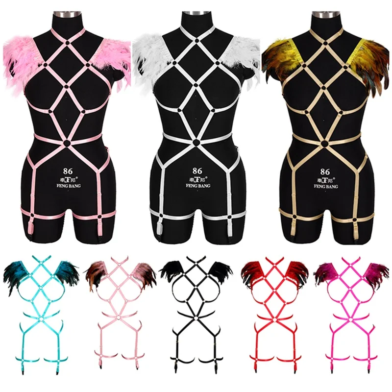 Womens Feather Epaulettes Goth Steampunk Shoulder Wings Sexy Lingerie ...