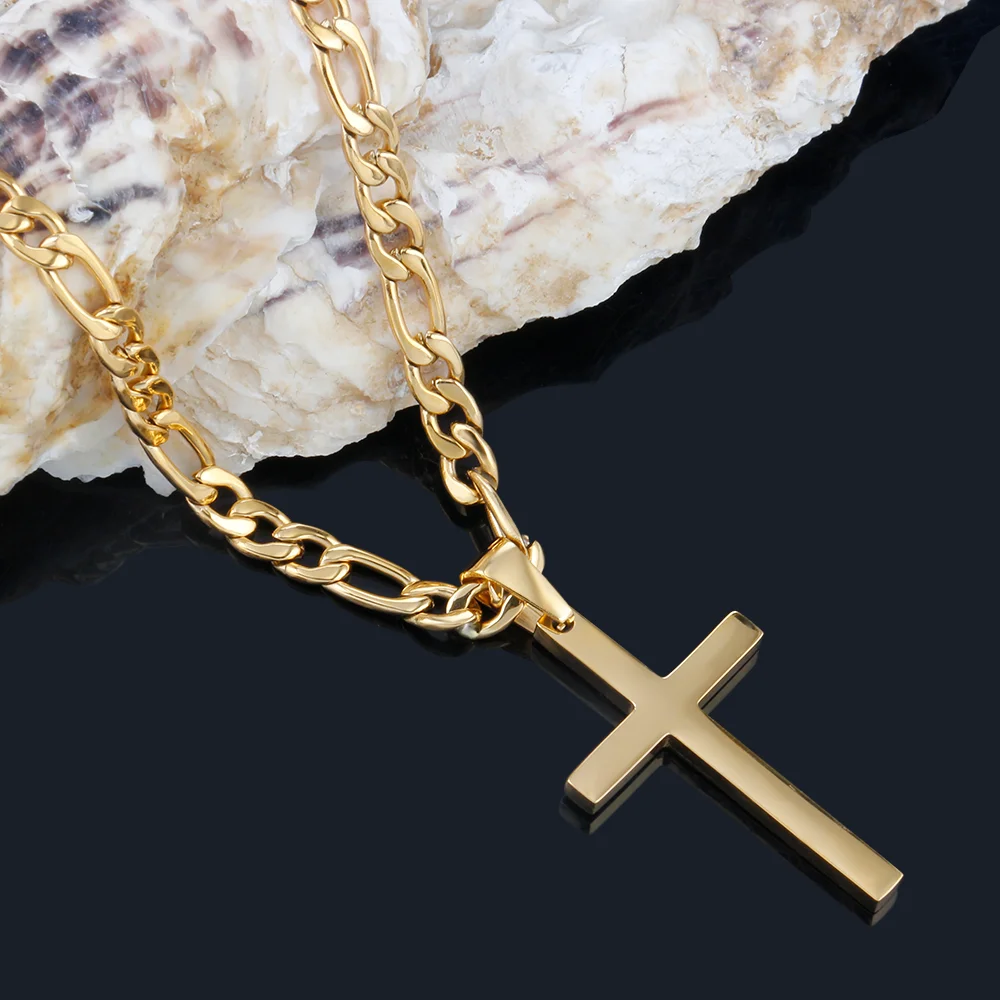 Hip-Hop-Cross-Pendant-Necklaces-For-Men-Women-Fashion-Gold-Figaro-Chain ...