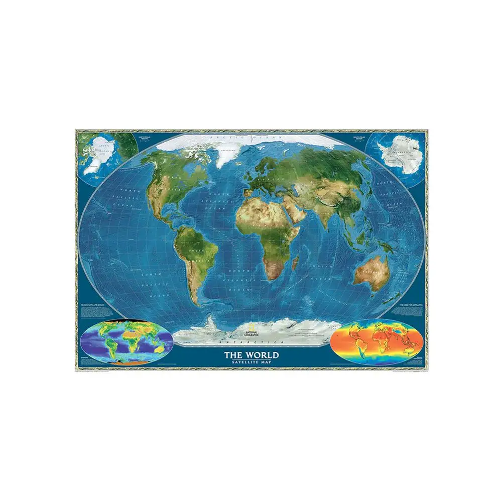59x88 Inch The World Satellite Map Posters and Prints Wall Art Pictures ...