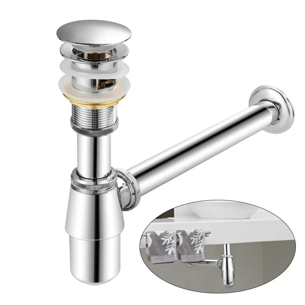 Brass Drain Valve Pop-Up Siphon Set Wall Mount for Faucet Sink W ...
