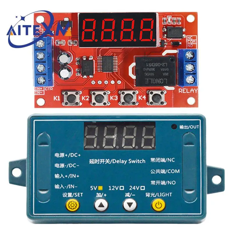 DC 5V 12V 24V 10A Adjustable Time Delay Relay Module with Case 32 Modes LED Digital Timming ...