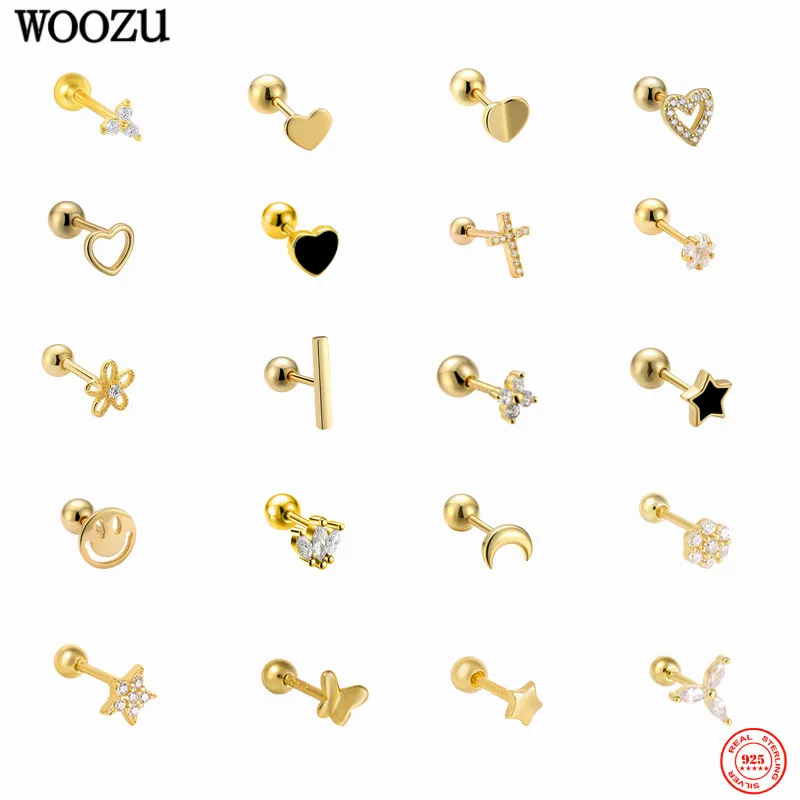 WOOZU 1 Piece 925 Sterling Silver INS Minimalist Cute Small Stud Earrings For Women Korean ...