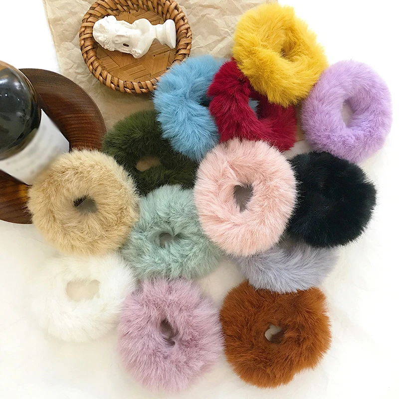 Fashion Fluffy Faux Fur Furry Scrunchie Elastic Hair Ring Rope Band Tie ...