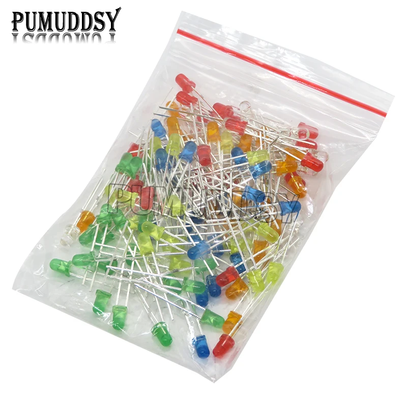 120PCS-3mm-LED-Light-Assorted-Kit-DIY-LEDs-Set-White-Yellow-Red-Green ...