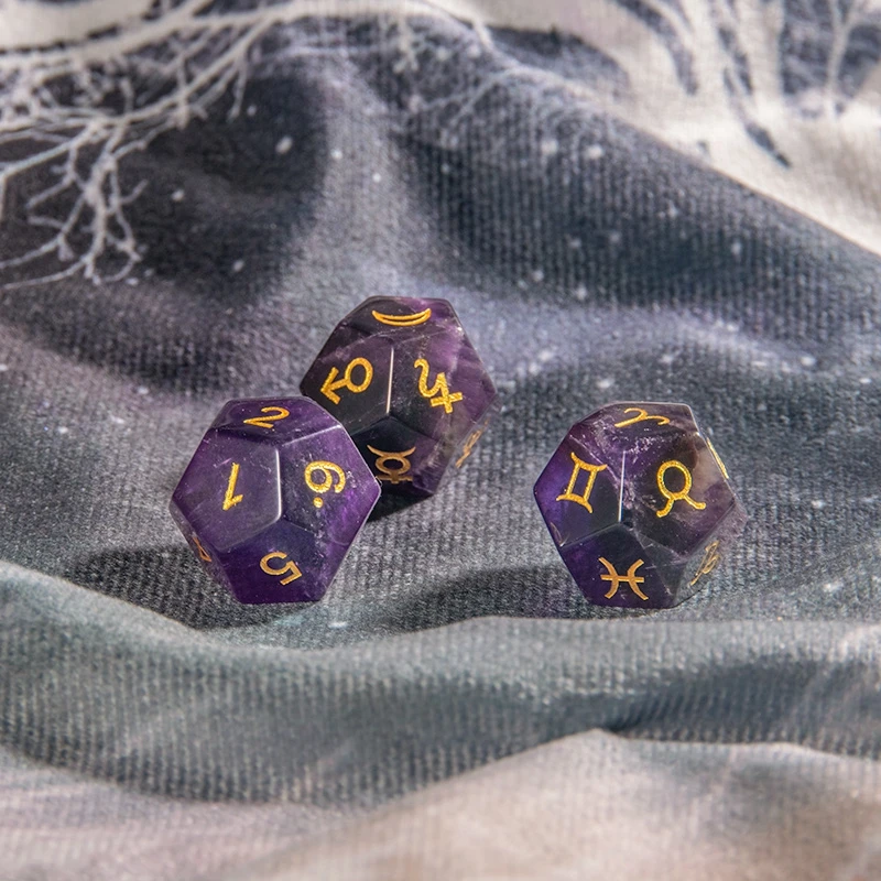 Natural-Gemstone-Astrolog-Dice-Set-Zodiac-Sign-Magin-Symbol-Divination ...