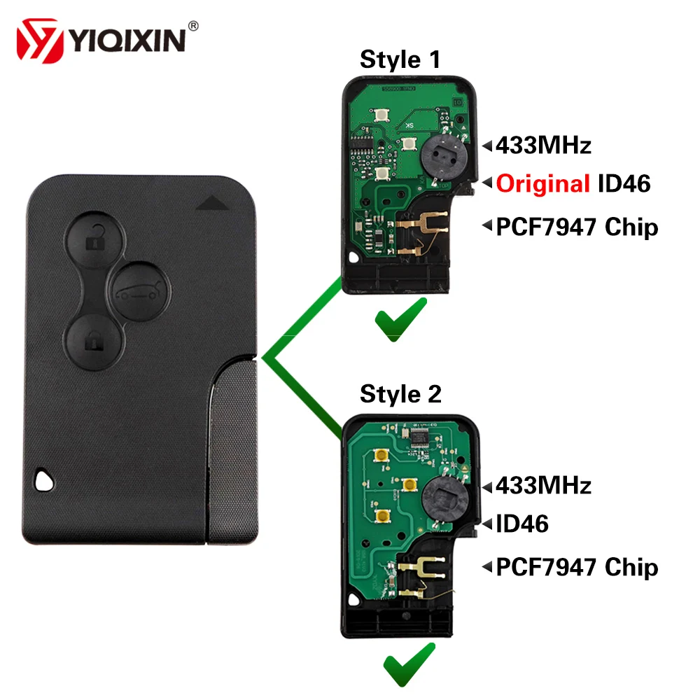 Yiqixin 3 Button Smart Card Car Key 433mhz Original Id46 Pcf7947 Chip ...