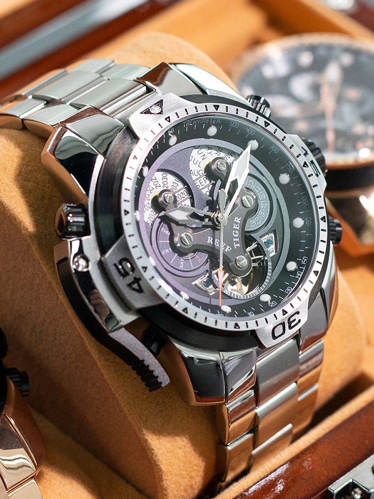 Reef Tiger Men Automatic Watch 46mm Mechanical Wristwatch Luminous ...