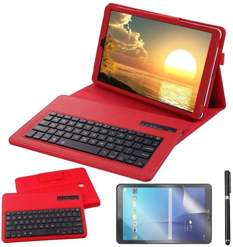 키보드 케이스 삼성 갤럭시 탭 A 9.7 SM T550 SM T555 무선 블루투스 키보드 커버 가죽 쉘 + 키보드 + 필름 ...