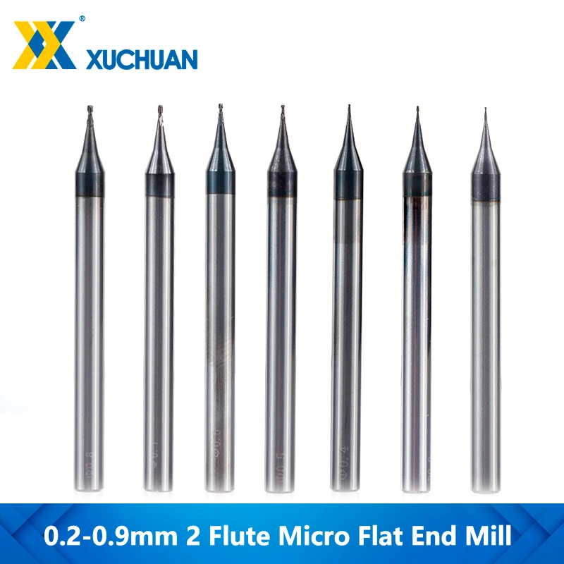 2 Flute Micro Flat End Mill 0.2-0.9mm Mini Cnc Router Bit 4mm Shank ...