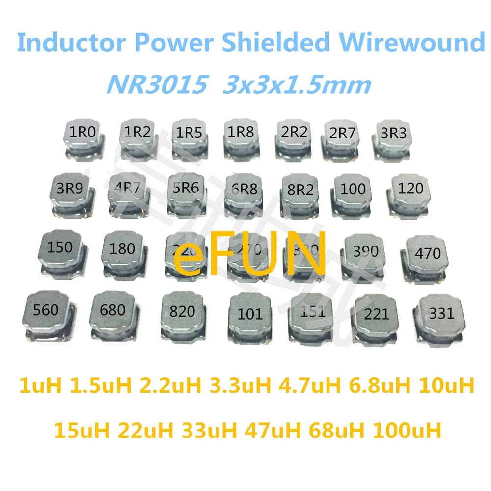50PCS SMD Inductor Power Shielded Wirewound NR3015 3x3x1.5mm 1uH 1.5uH 2.2uH 3.3uH 4.7uH 6.8 ...