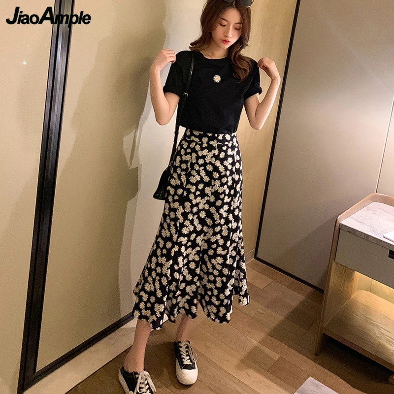Summer Fashion Daisy T-shirt Dress Set Korean Graceful Women Sleeve ...
