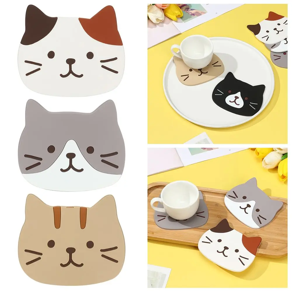 Cartoon Cat Shaped Tea Mat Cup Holder Mat Coffee Drinks Drink Silicon ...