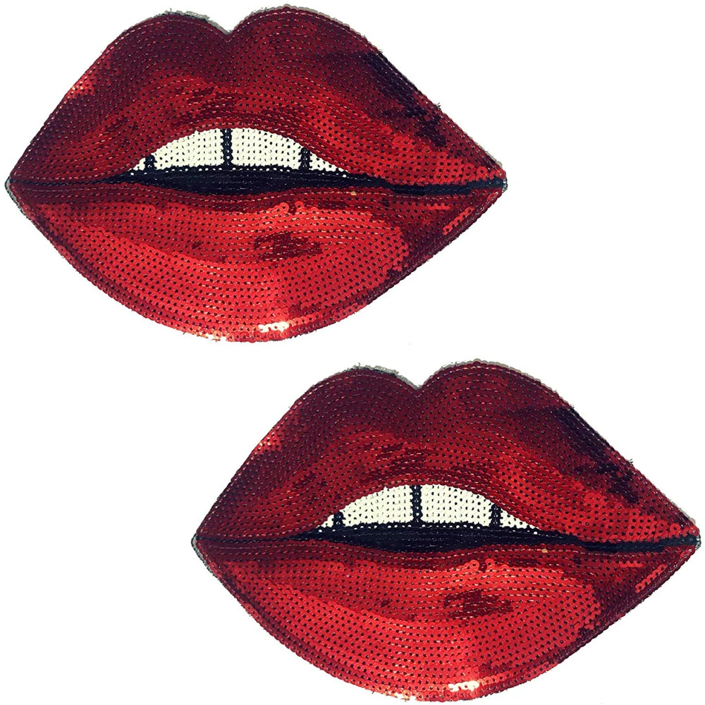 1pc Large Red Lips Patches Iron On Clothing Glitter Sequin Embroidered Sequins Diy Motif ...