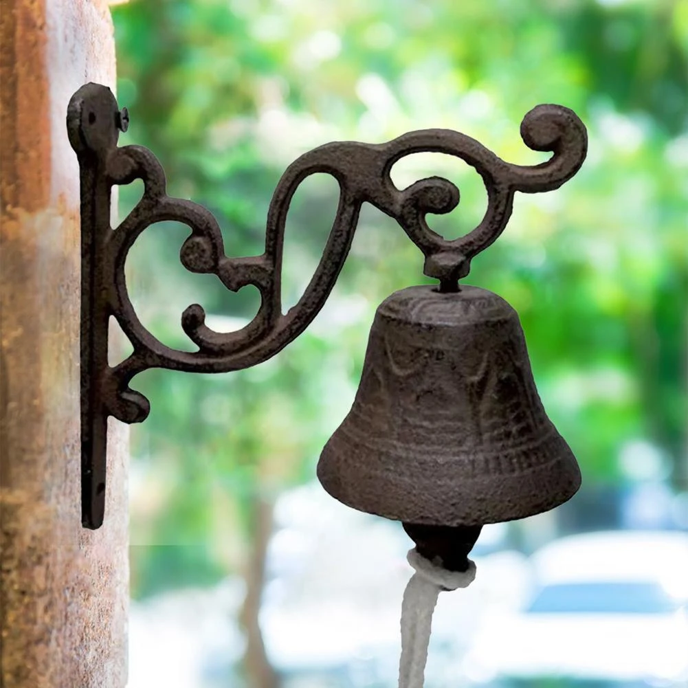Outdoor Dinner Bell Rustic Vintage Large Cast Iron Wall Mounted Metal ...