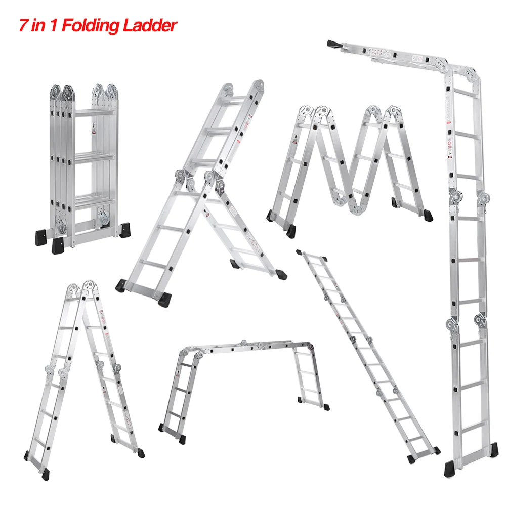 7 in 1 Multi Purpose Step Ladder Folding Scaffold Aluminum Extension ...