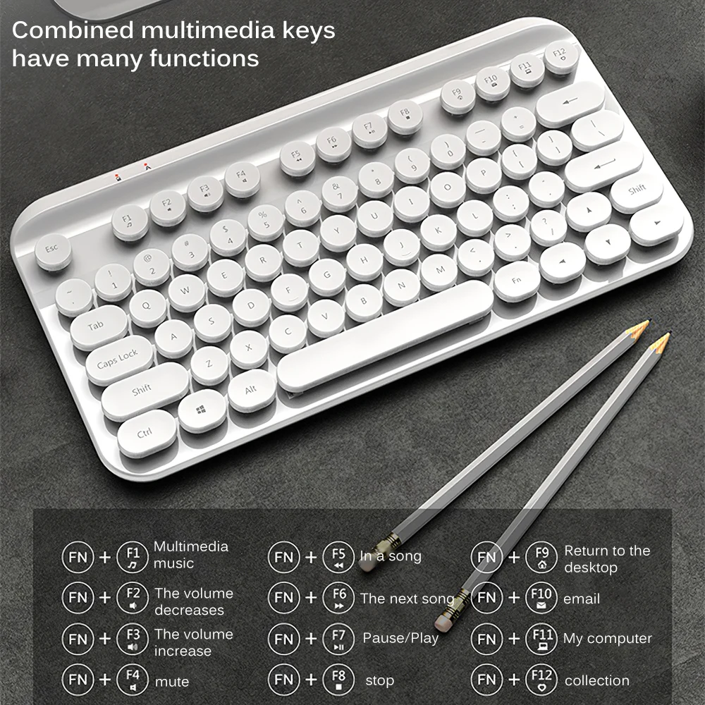 Teclado silencioso ultradelgado de 2,4 GHz, Teclado mecánico blanco ...