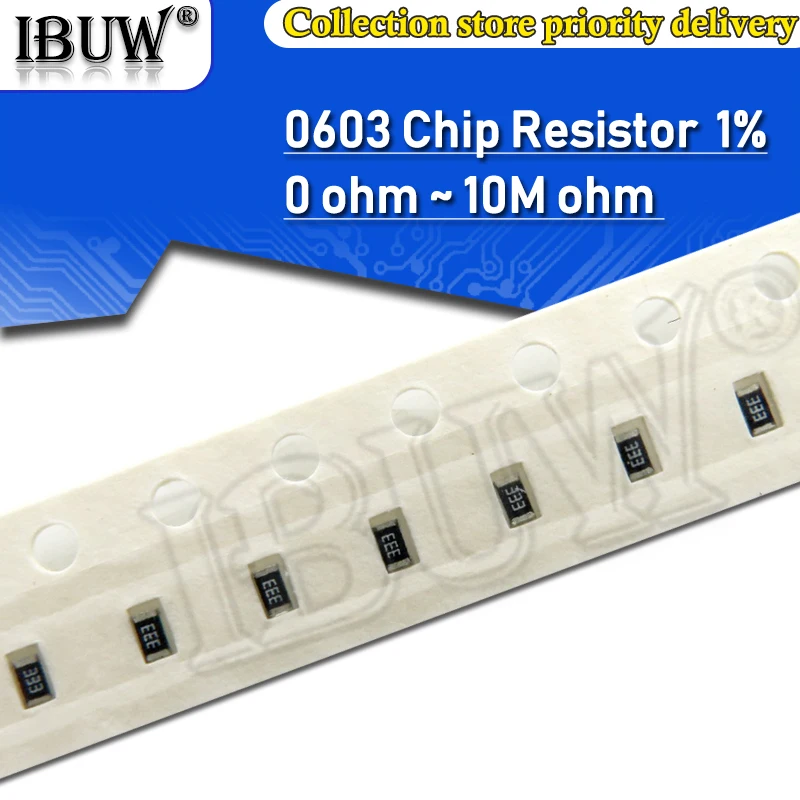 100 0603 SMD resistor 0R ~ 10M 1/10W 0 1 10 1% 100 150 220 ohm 1K 330 K ...