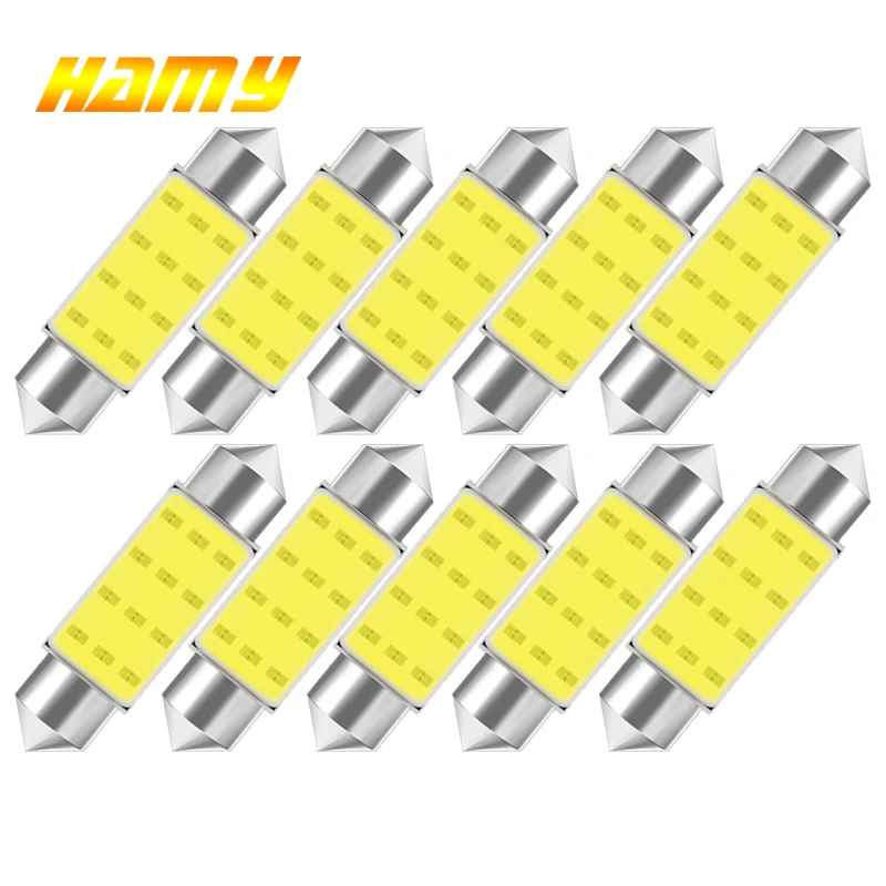 10 Pcs C5w Led Bulb C10w Festoon 31/36/39/41/42mm 12v Cob 7000k White Car Interior Dome Reading ...