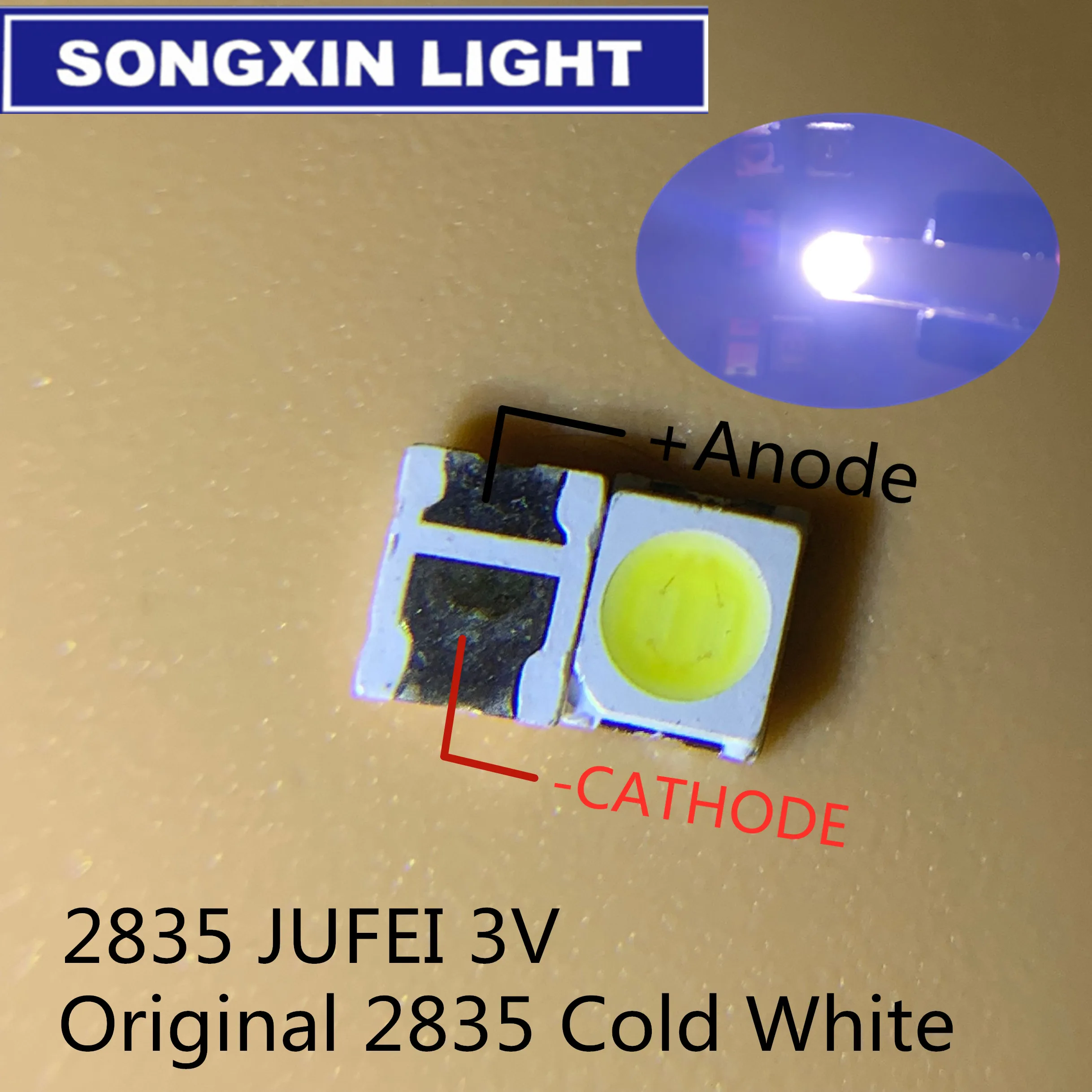 100pcs JUFEI LED Backlight 1210 3528 2835 1W 3V 107LM Cool white LCD ...