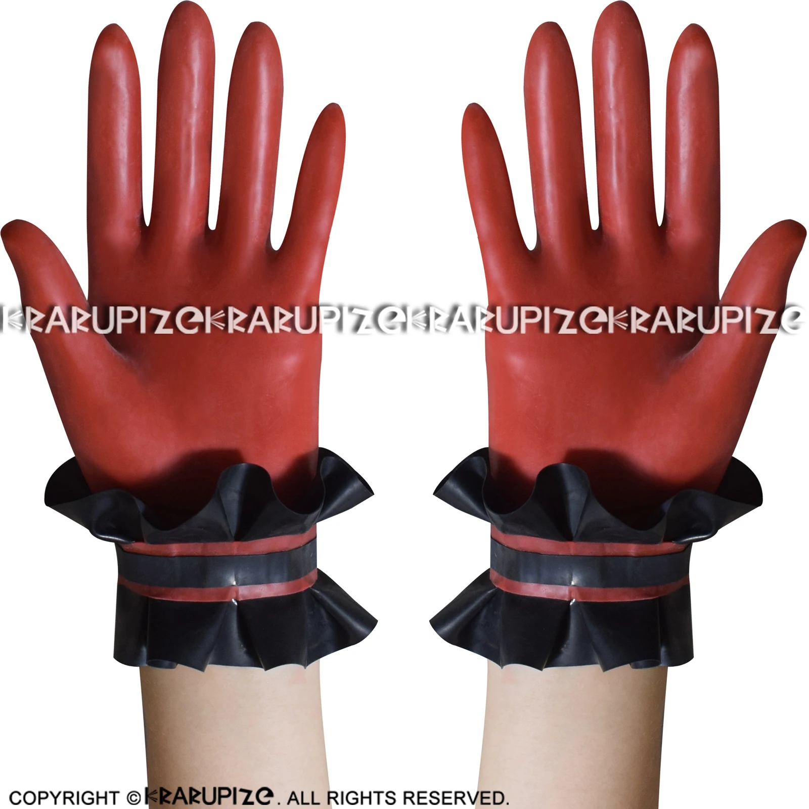 Red And Black Sexy Short Latex Gloves With Ruffles On The Top Rubber ...