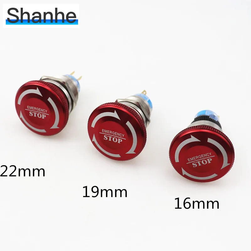16mm 19mm 22mm Mushroom Red "STOP" Letter Head Thread Up Down Push ...