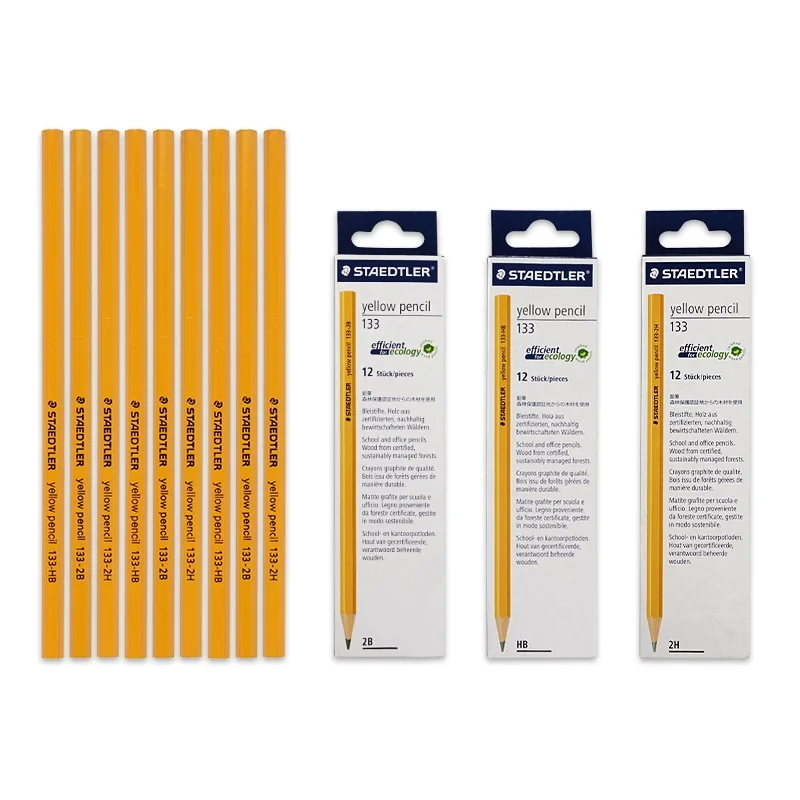 12pcs-STAEDTLER-Yellow-Pencil-133-Set-2H-HB-2B-Lead-Wood-Standard ...