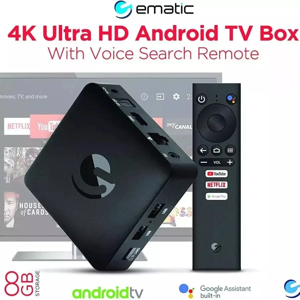 Atras Ematic TV Box 4K Ultra HD Android TV 9,0 HDR with Chromecast ...