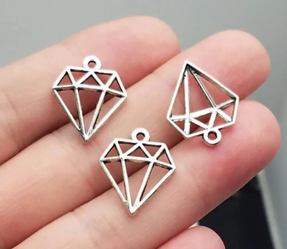 50pcs/lot 19x15mm, Antique Silver plated hollow diamon shaped charms ...