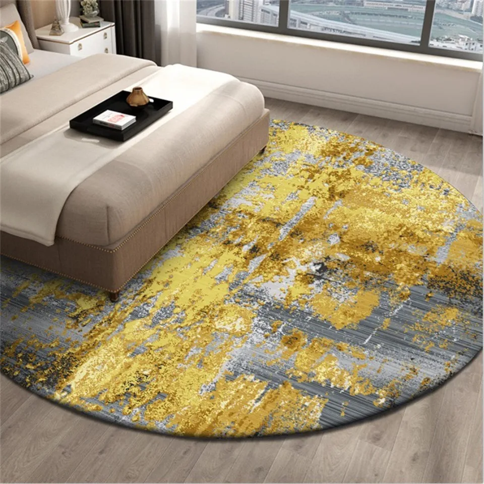 Wishstar Nordic Luxury Round Bedside Carpet Rugs Gold Gray Area Rugs ...