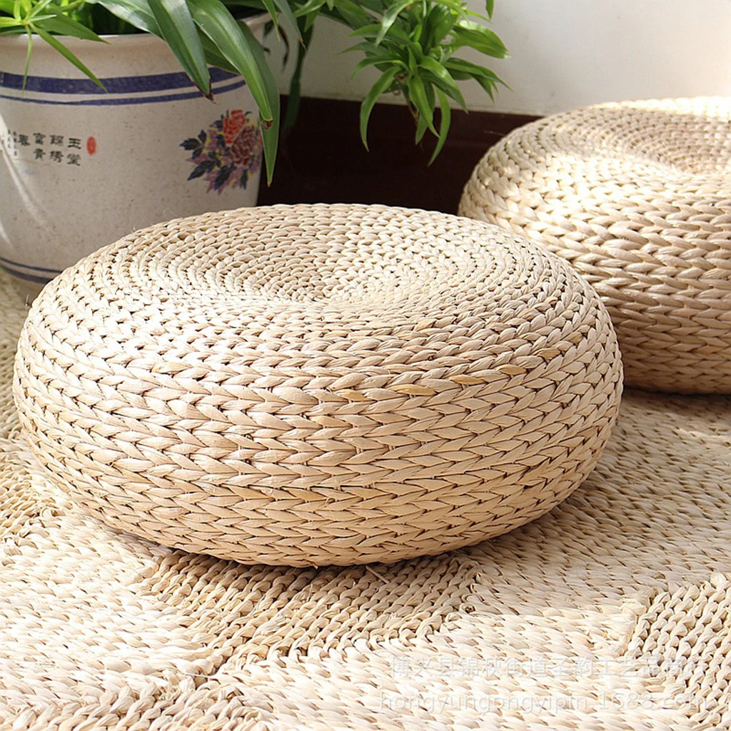 Natural Straw Round Pouf Tatami Sitting Cushion Floor Mat Pouf Pure ...