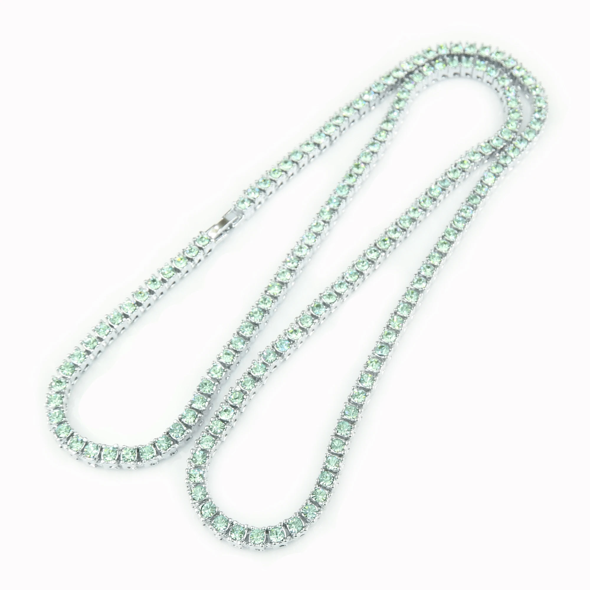 Green-Crystal-1-Row-Tennis-Chain-Women-s-Hip-Hop-Necklace-Silver-Color ...