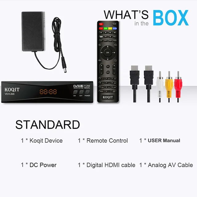 Koqit V5H H265 HEVC DVB S2 Satellite Receiver Satellite TV Receiver Smart TV Stick Receptor FTA ...