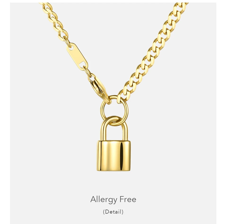 Punk Small Lock Pendant Gold Color Stainless Steel Cute Necklaces ...