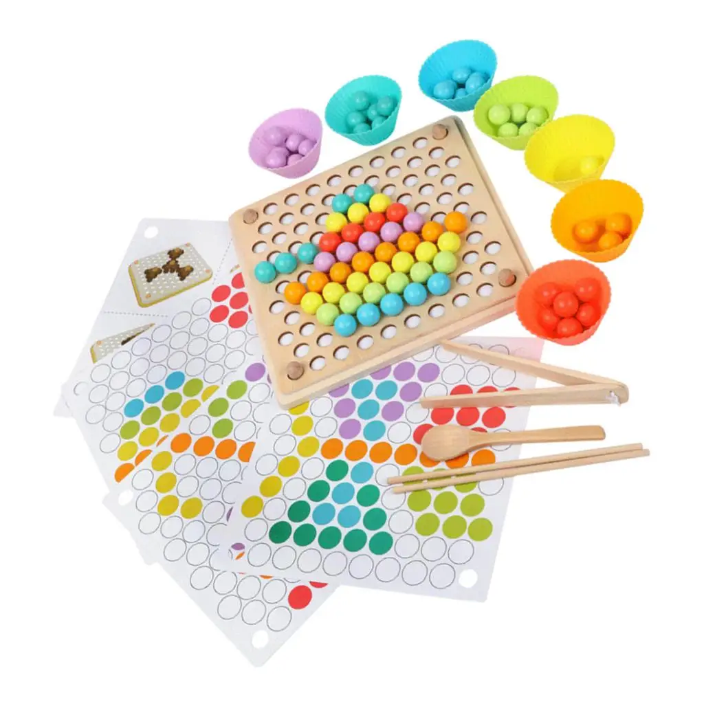 Montessori Colorful Clip Beads Puzzle Board Toy Wooden Beads Puzzle ...
