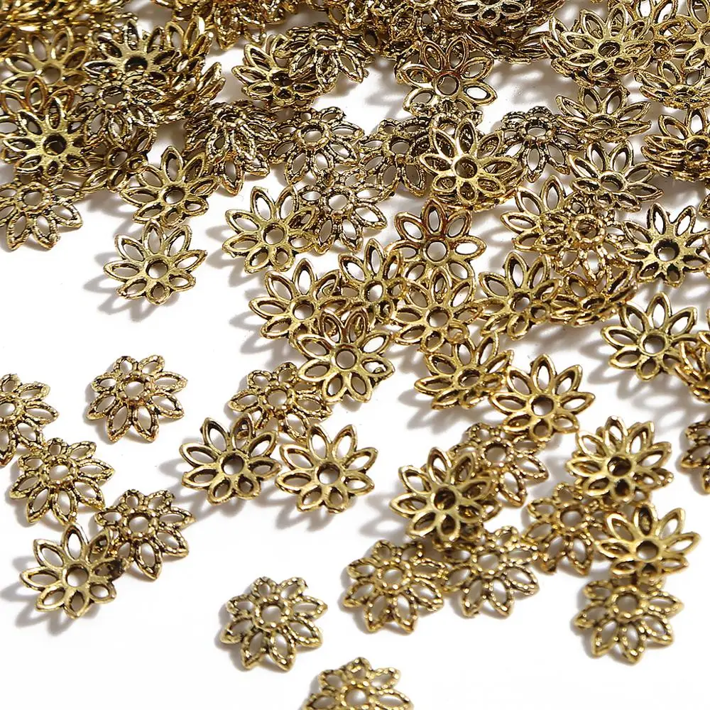 50Pcs-Gold-Flower-Petal-Beads-Caps-Bulk-End-Spacer-Charms-Bead-Caps-For ...