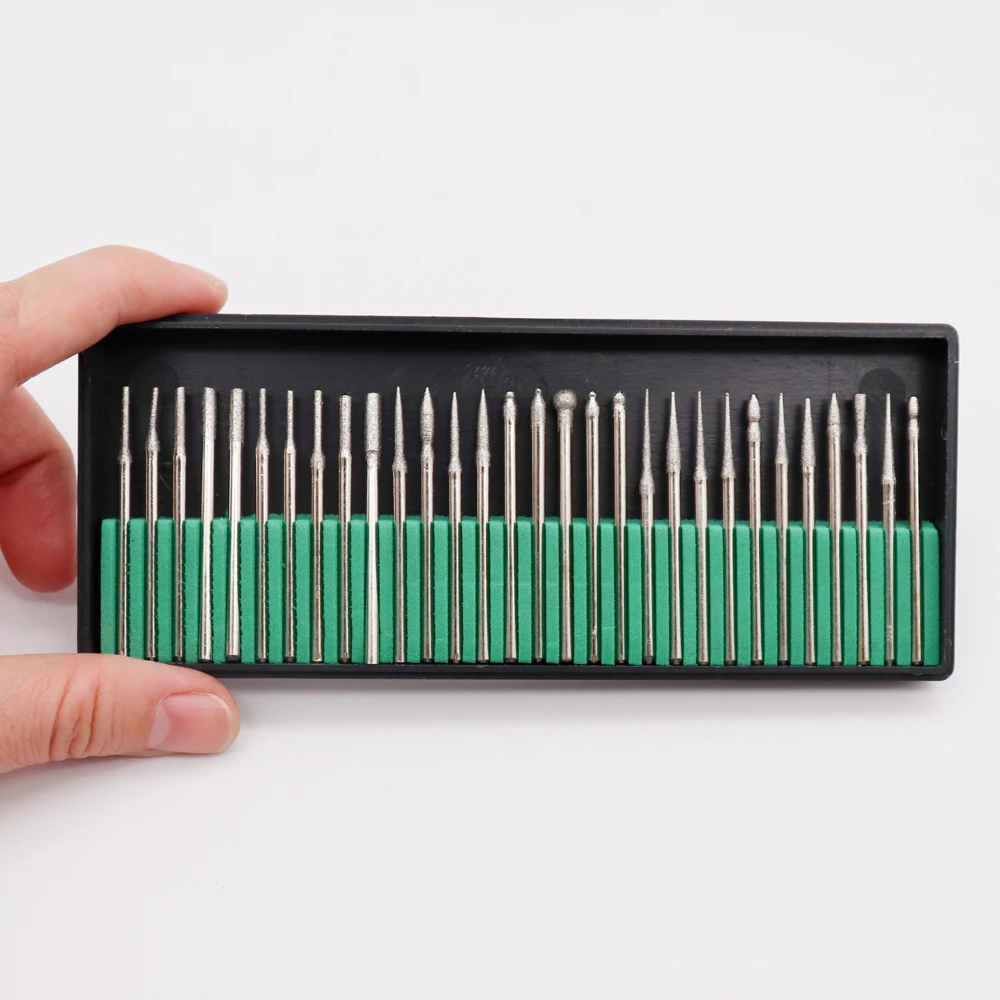 30PCS Mini Diamond Point Burr Bits Head Accessories 2.35mm Shank ...
