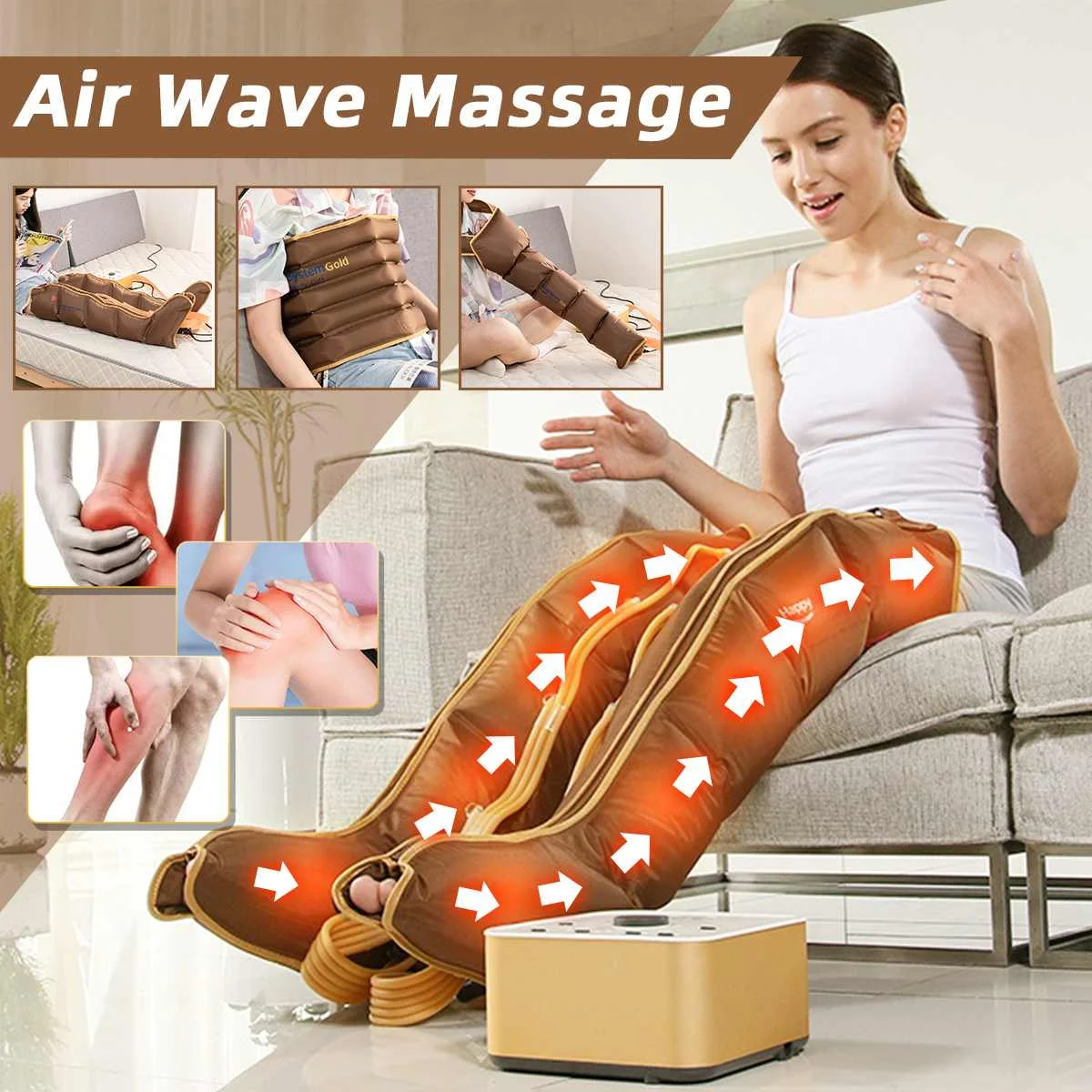 Air Compression Massage System for Leg Hand Waist 5 Cavities 3 Modes 40 ...