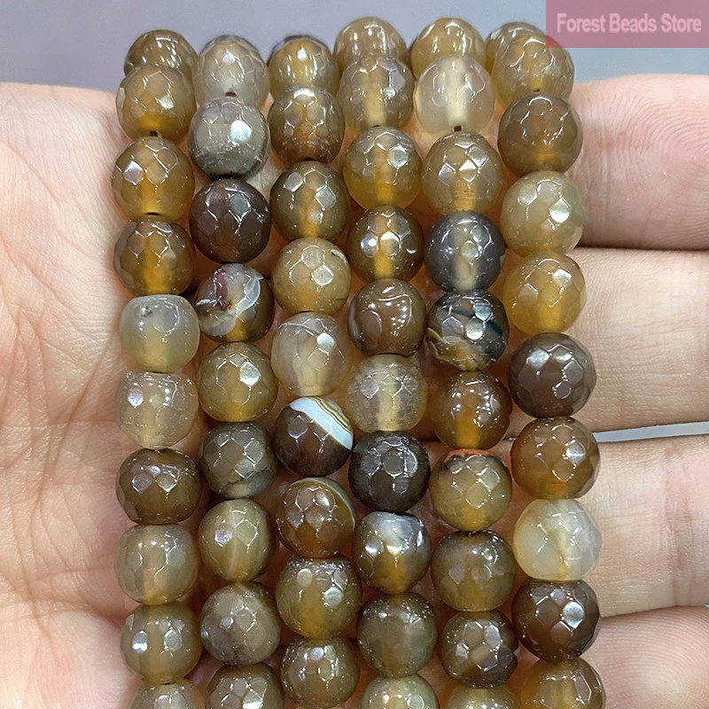 Natural-Smooth-Faceted-Brown-Coffee-Agates-Football-Shape-Round-Beads ...