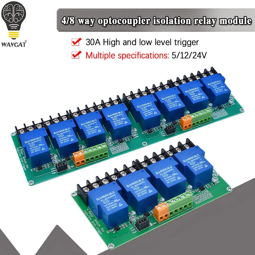 4 8 Channel Relay Module 30a With Optocoupler Isolation 5v 12v 24v ...