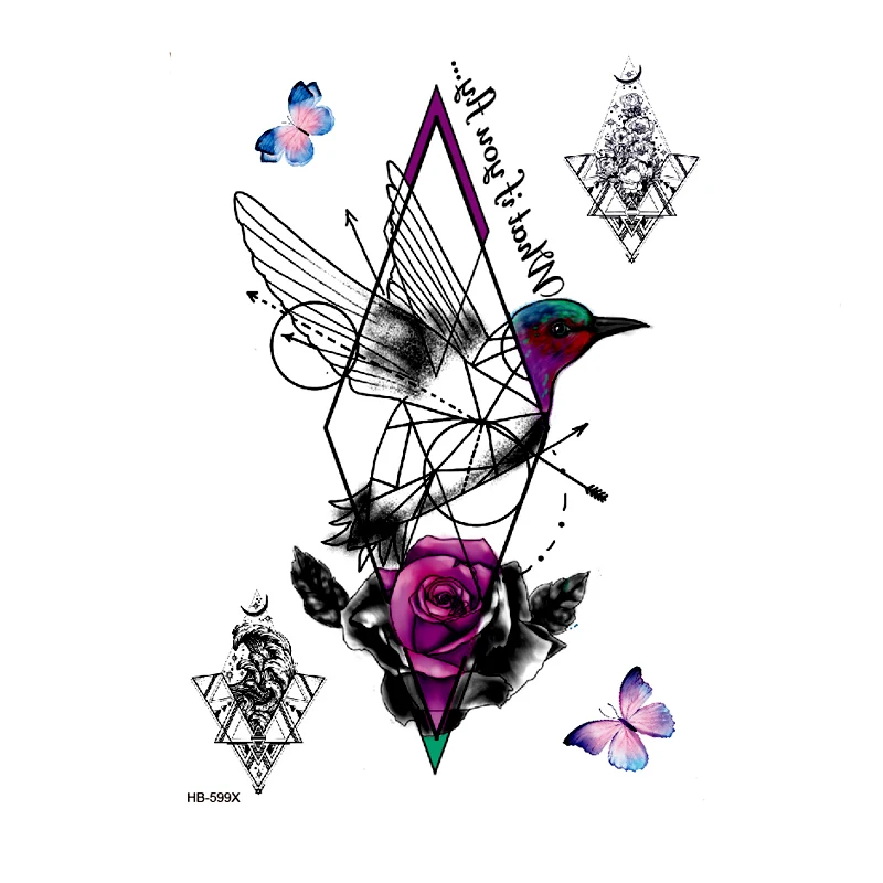 Purple-Rose-Birds-Waterproof-Temporary-Tattoo-Sticker-Tatuajes-Tatoo ...