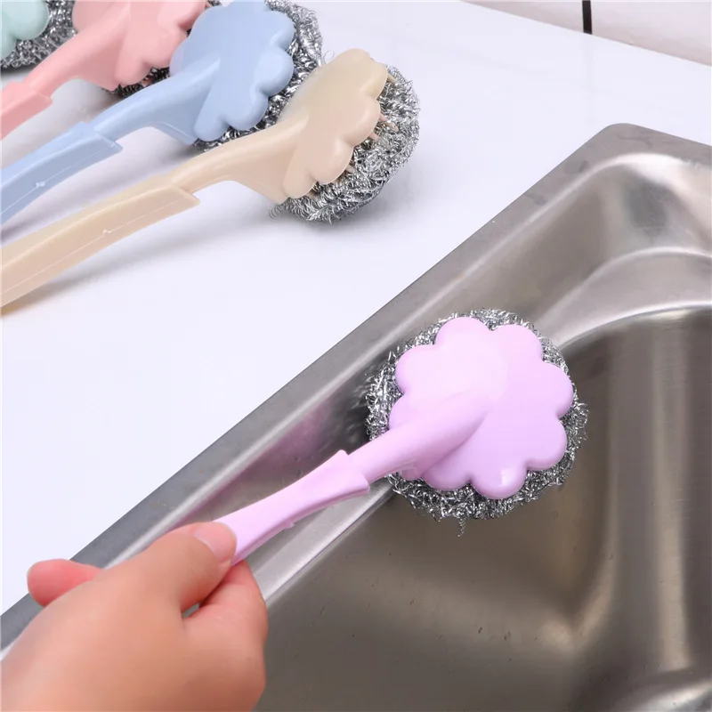 Stainless-Steel-Wire-Ball-Brush-with-Long-Handle-Kitchen-Hanging ...