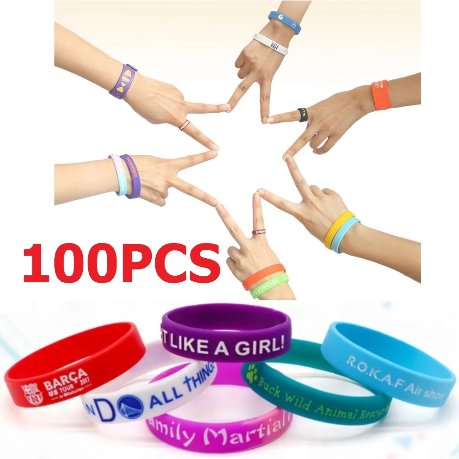 100pcs/50pcs Customized Silicone Bracelets Printed Technique Custom ...