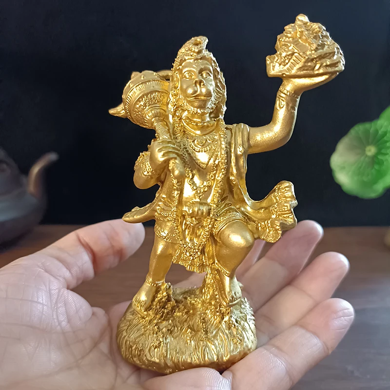 Orange Color Hanuman Statue 5.3 Hindu God of Strength Gold Plated Resin ...