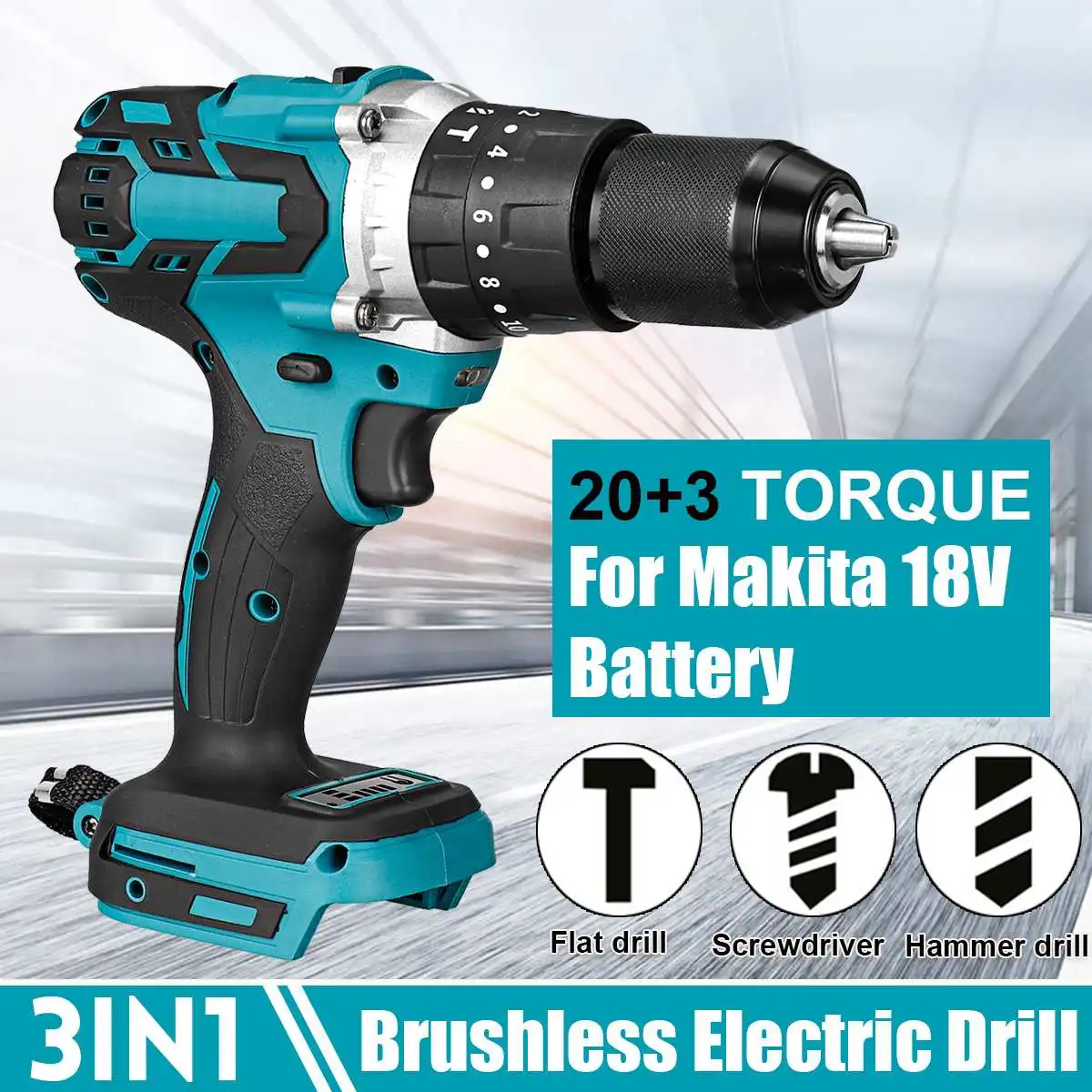 Drillpro 3 in 1 Brushless Cordless Electric Impact Drill 13mm 20+3 ...